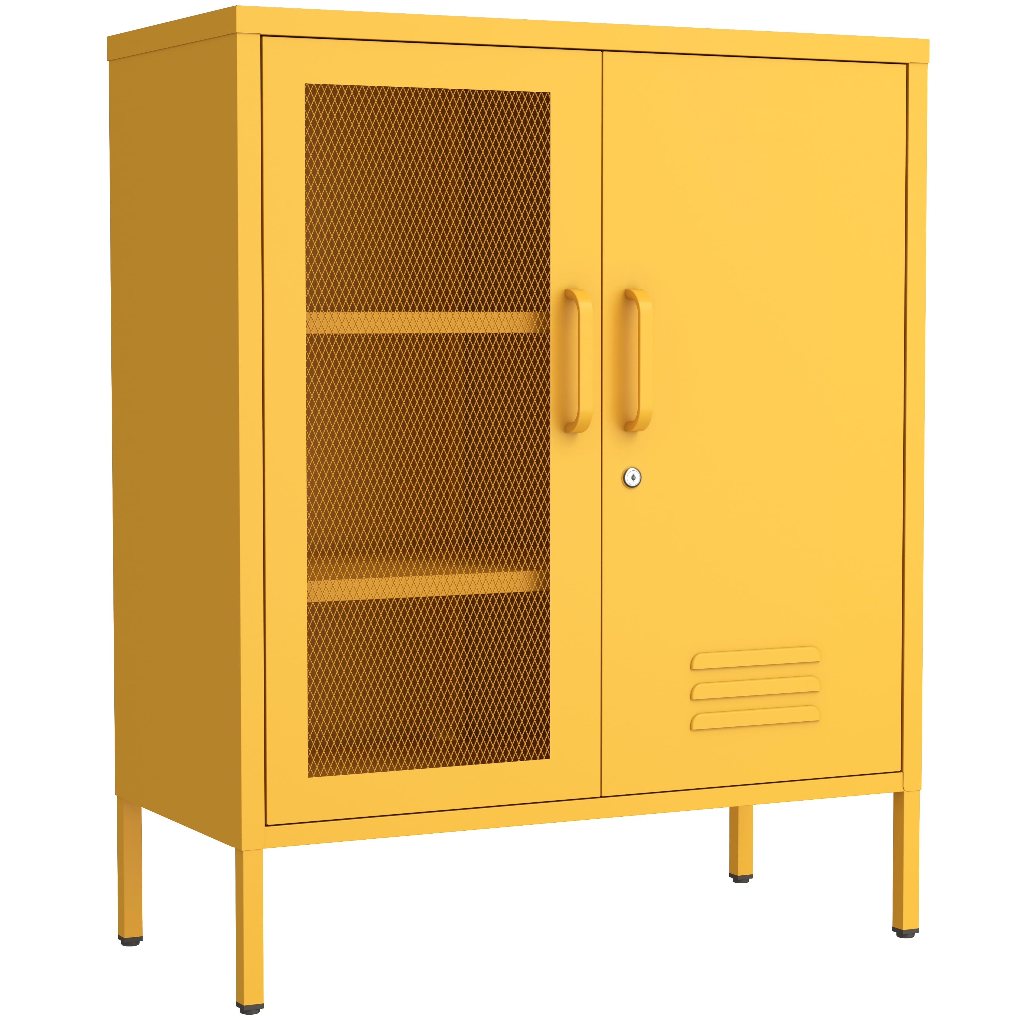 Accent Cabinet Locker, Lockable Storage Cabinet with Mesh & Metal Doors ...
