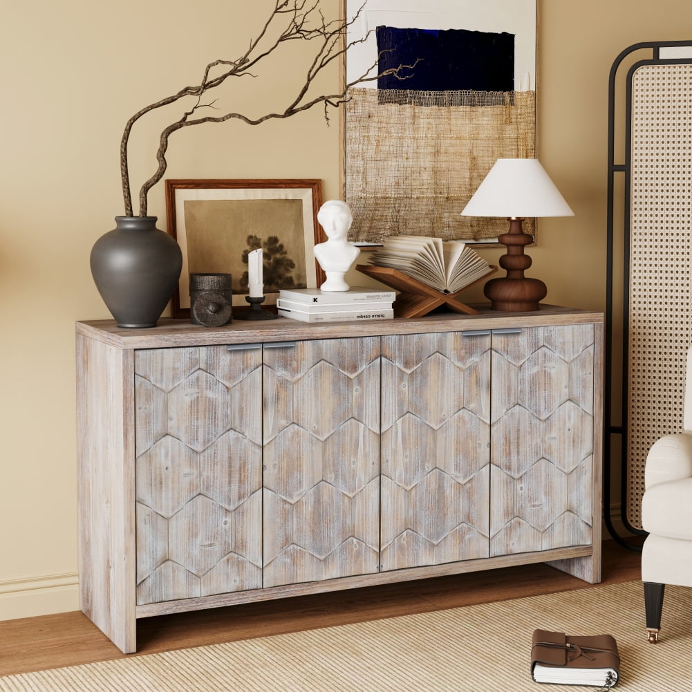 Accent Cabinet, Sideboard Buffet Cabinet With 4 Metal Handles ...