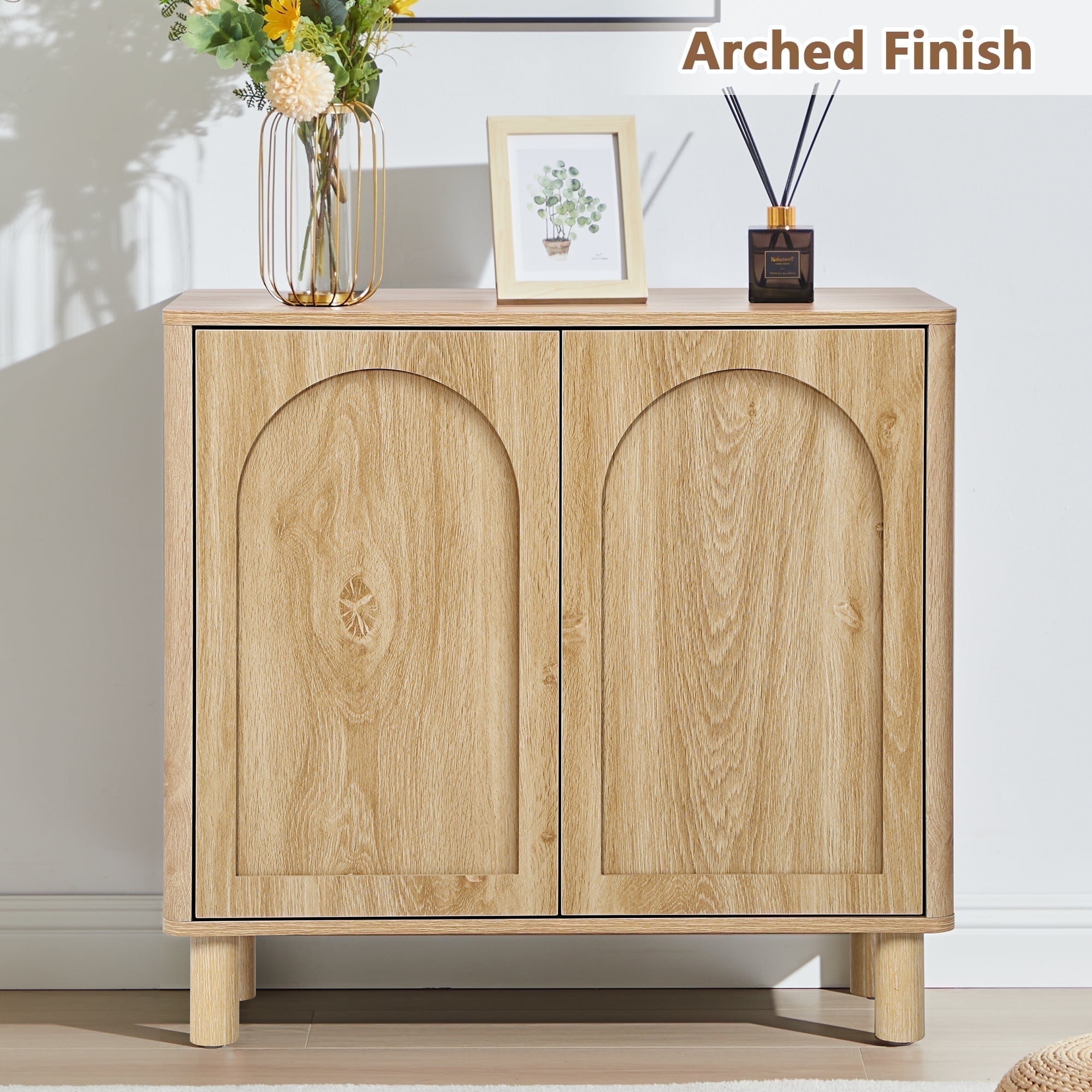 Accent Cabinet with Arched Fluted Door for Entryway Hallway, Beige ...