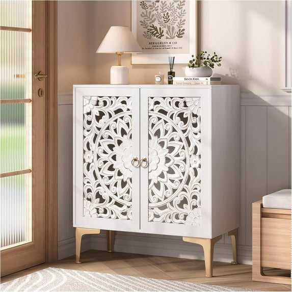 Accent Cabinet with Doors,Storage Cabinet with Gold Legs and Adjustable ...