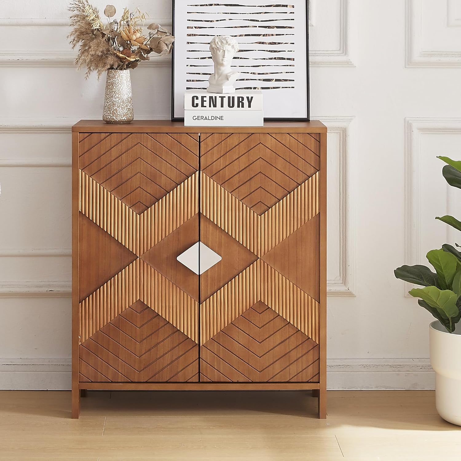 Accent Cabinets Carved Wood Sideboard Buffet Cabinet 2 Doors Decorative ...