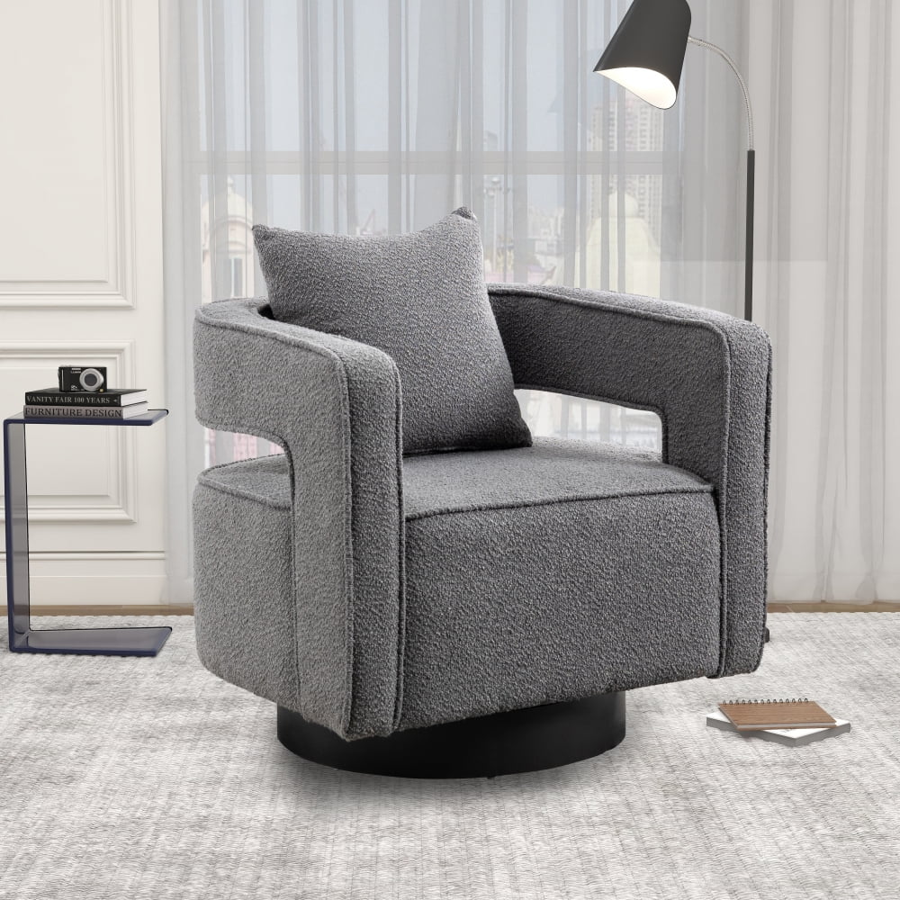 Accent Chair, 360 Degree Swivel Barrel Chair, Boucle Fabric Armchair ...