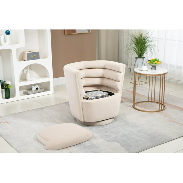 Accent Chair, 360° Swivel Chair with Storage, Velvet Round Upholstered ...