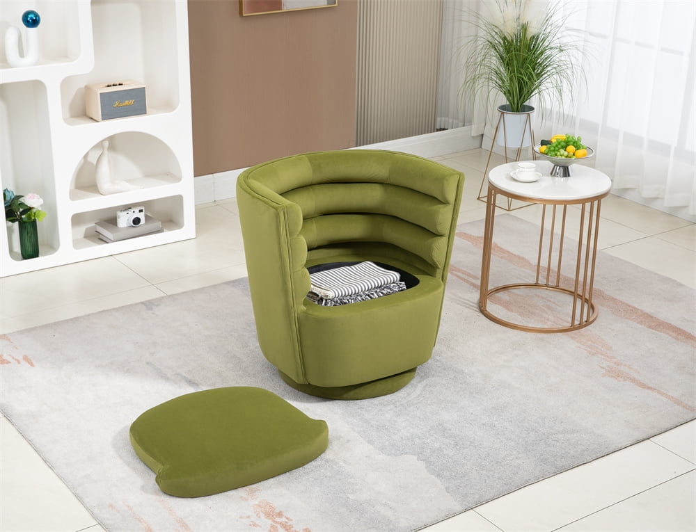 Accent Chair, 360° Swivel Chair with Storage, Velvet Round Upholstered ...