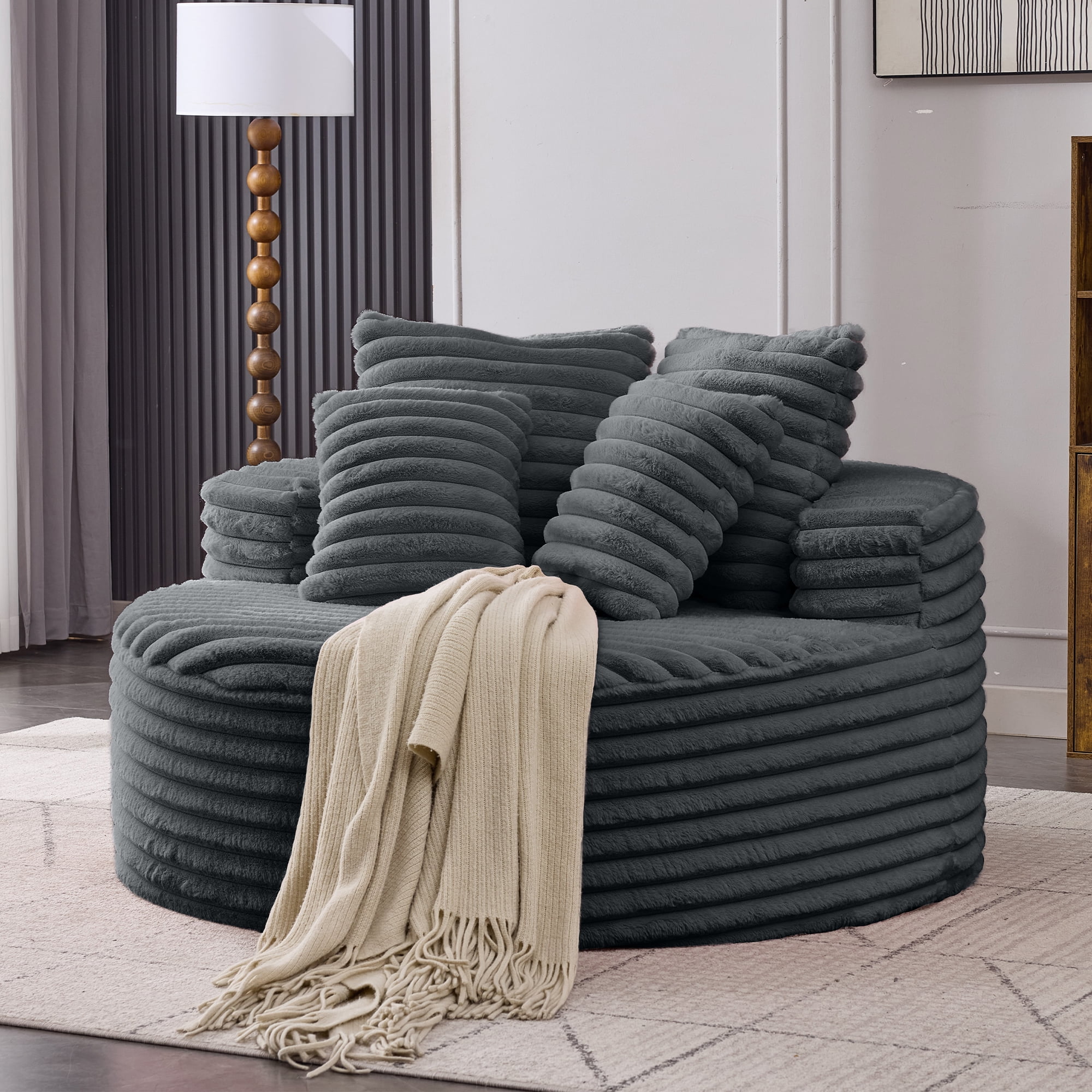 Accent Chair, 54" Round Single Sofa, Fluffy Modern Sleeper Chair for ...