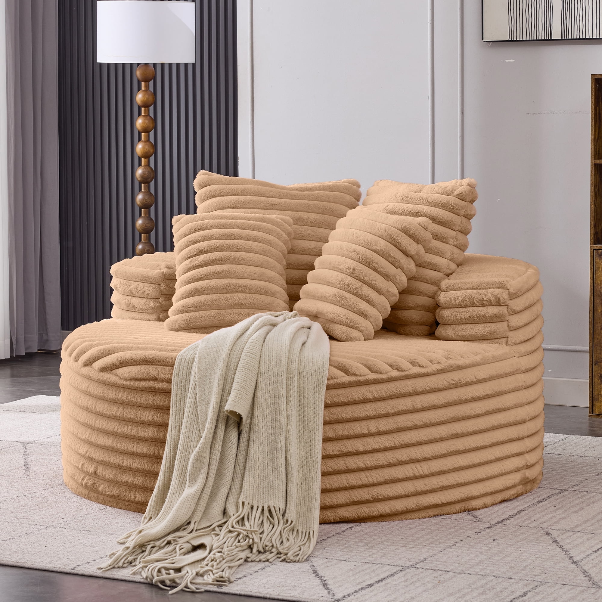 Accent Chair, 54" Round Single Sofa, Fluffy Modern Sleeper Chair for ...