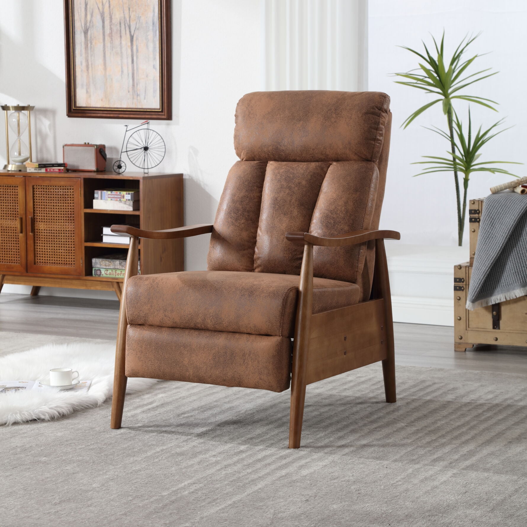 Accent Chair with Armrest & Footrest, Adjustable Recliner Chair with ...