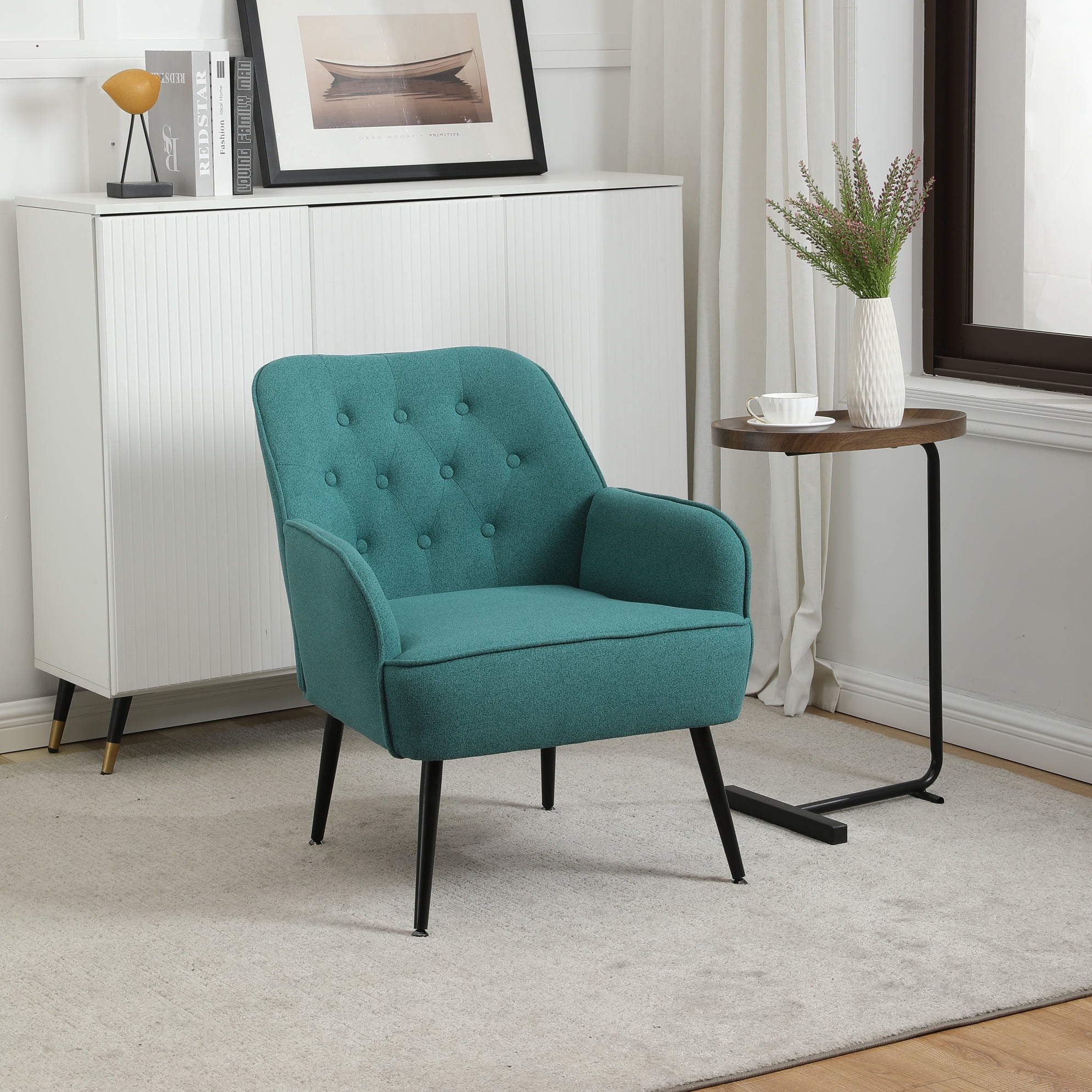 Accent Chair with Armrest, Upholstered Sherpa Armchair with Tufted Back ...