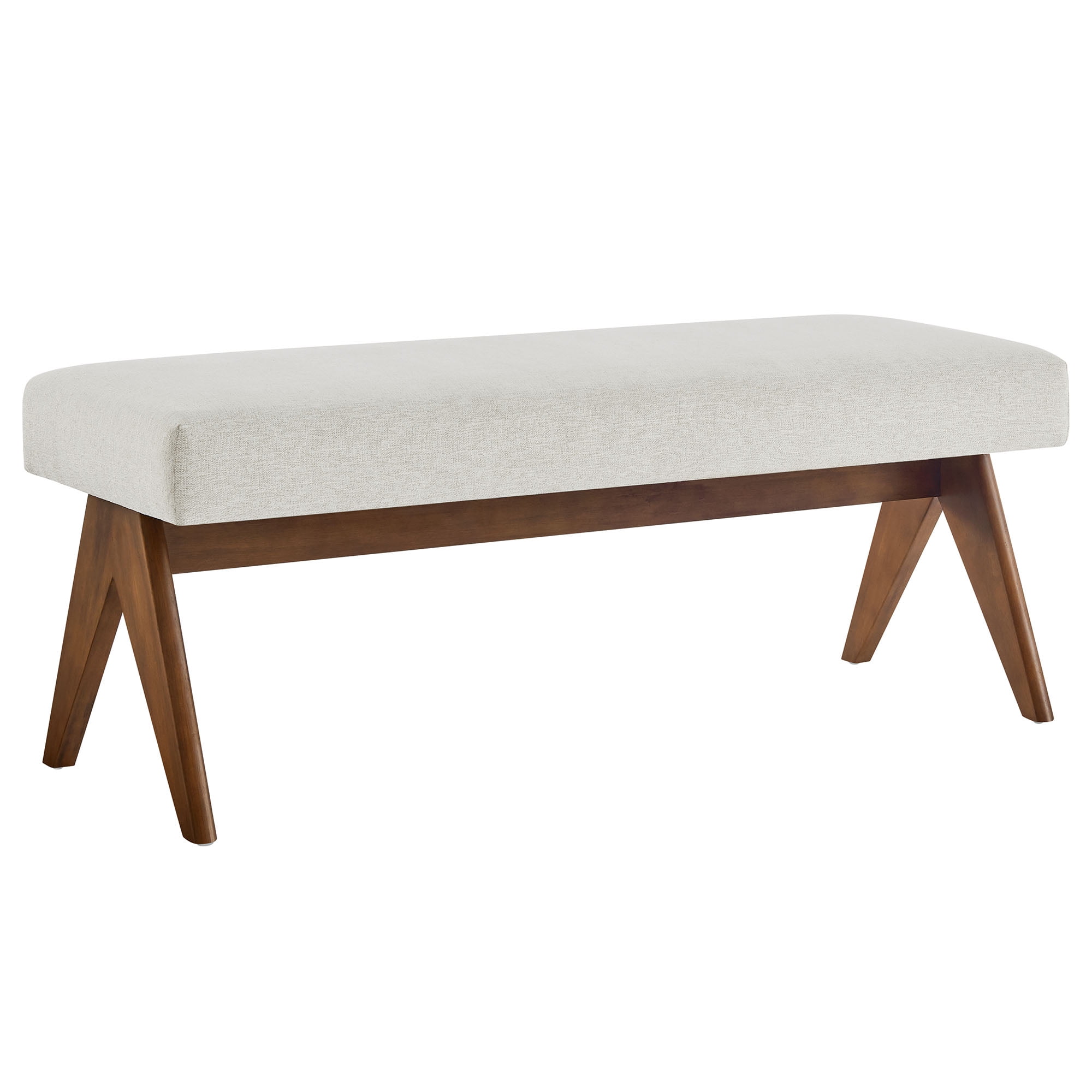 Accent Chair Bench, Ivory White, Fabric, Wood, Living Room Lounge Cafe ...