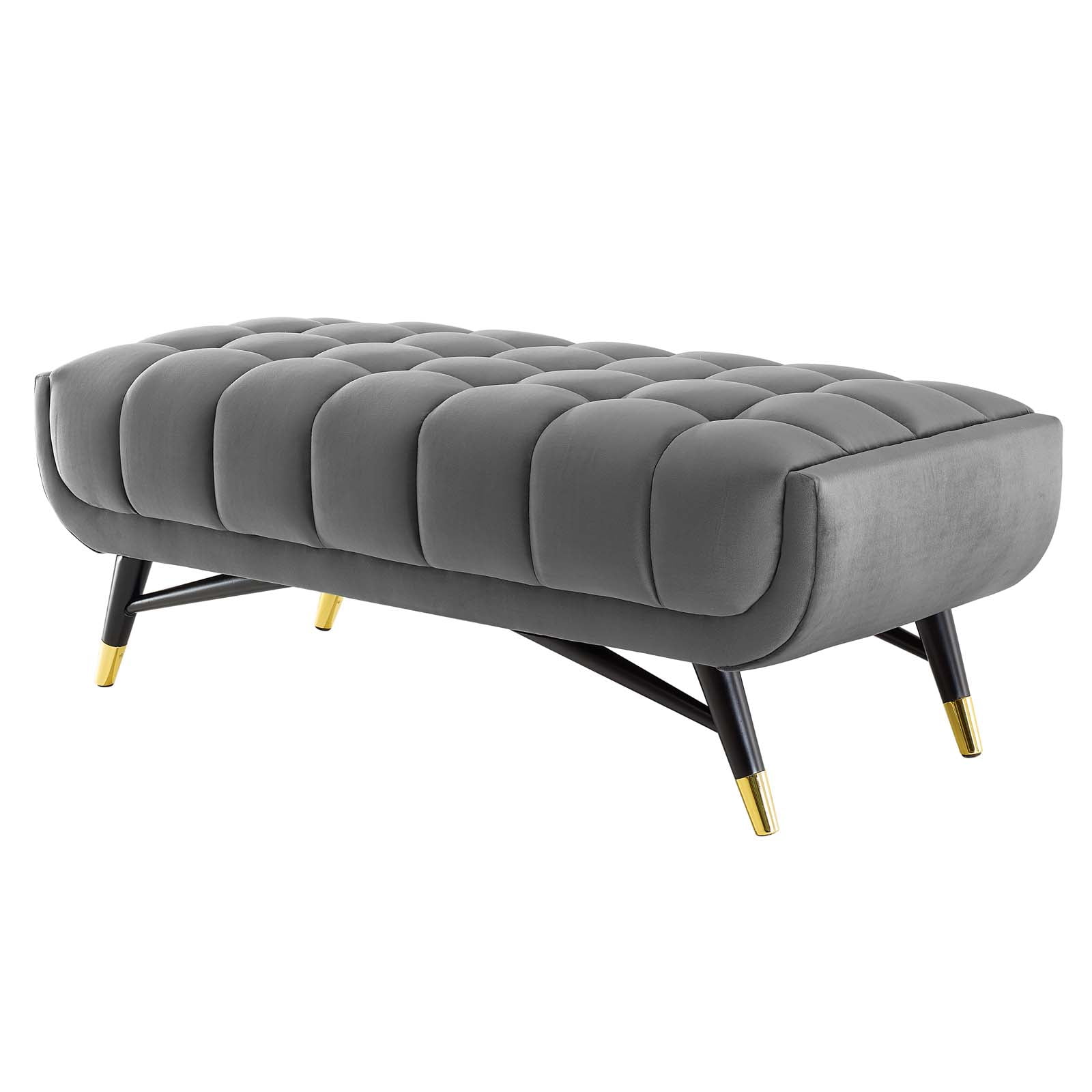 Accent Chair Bench, Velvet, Grey Gray, Modern Contemporary Urban Design ...