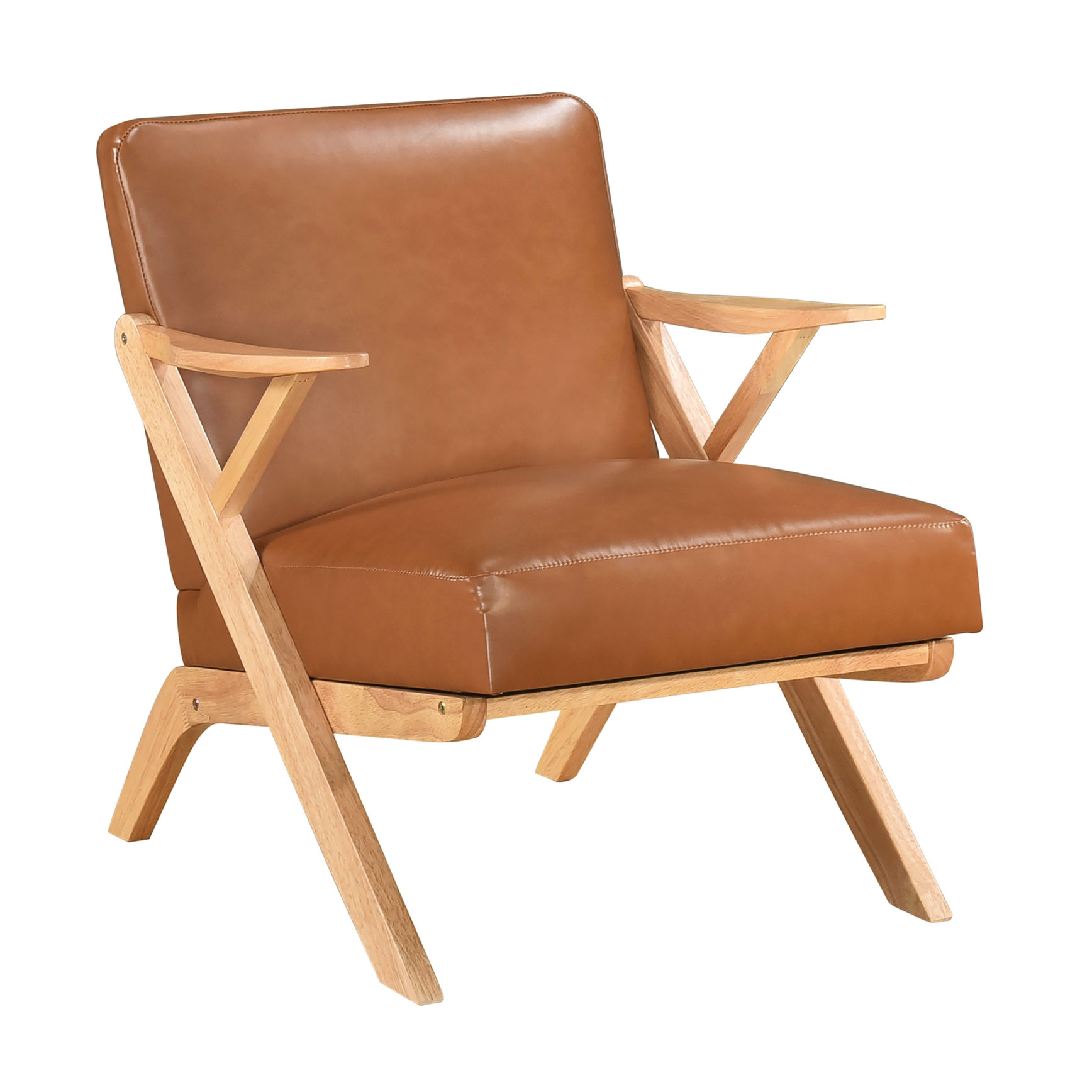 Accent Chair / Brown Leather - like Covering, 24.25lb Product Weight ...