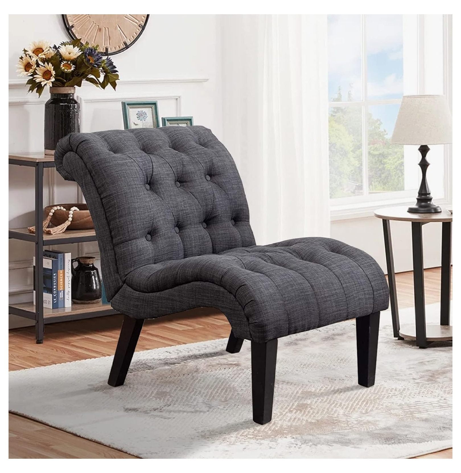 Accent Chair Button Tufted Slipper Chair Armless Side Chair for Living ...