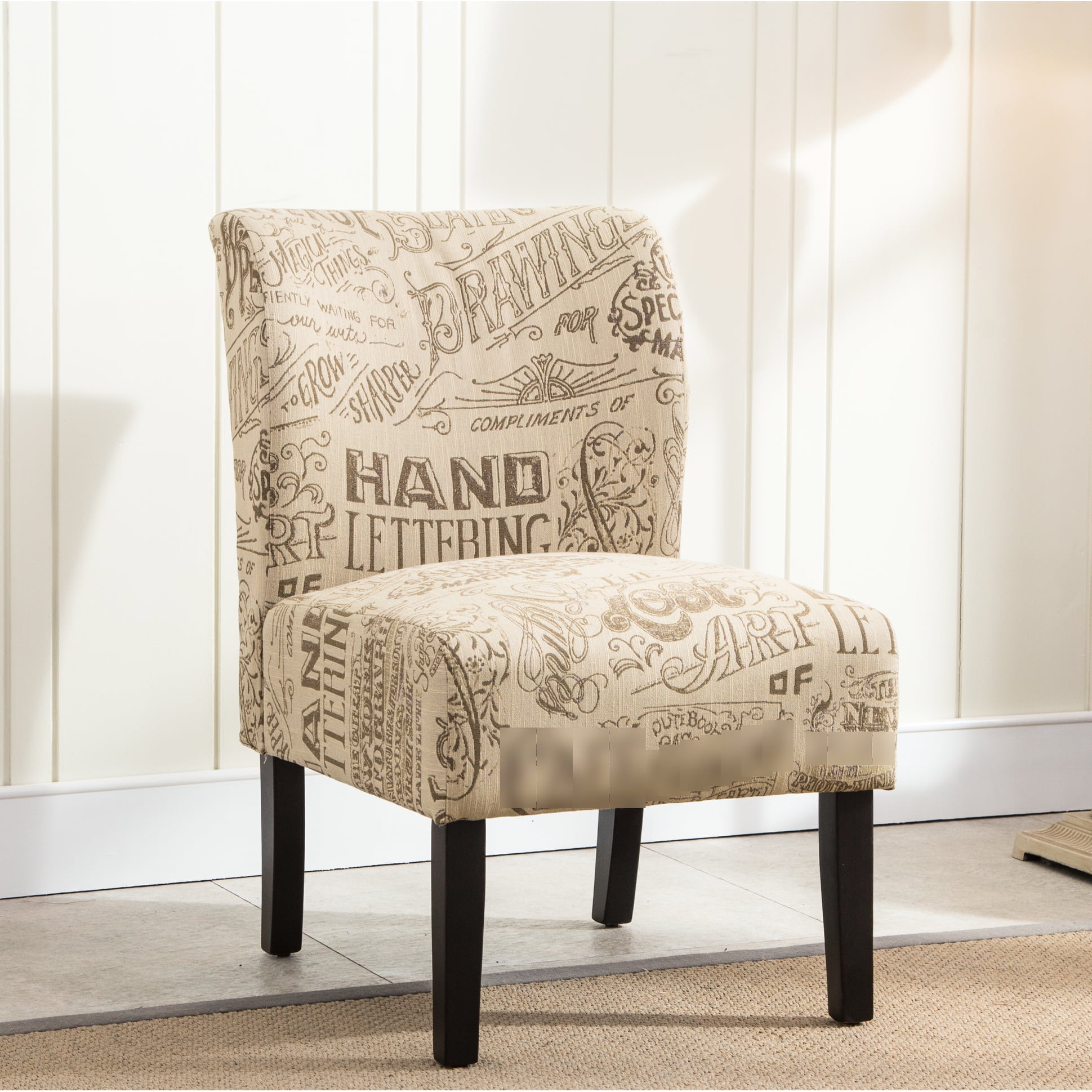 Accent Chair With Chalkboard Print Fabric, Contemporary Style, Frame ...