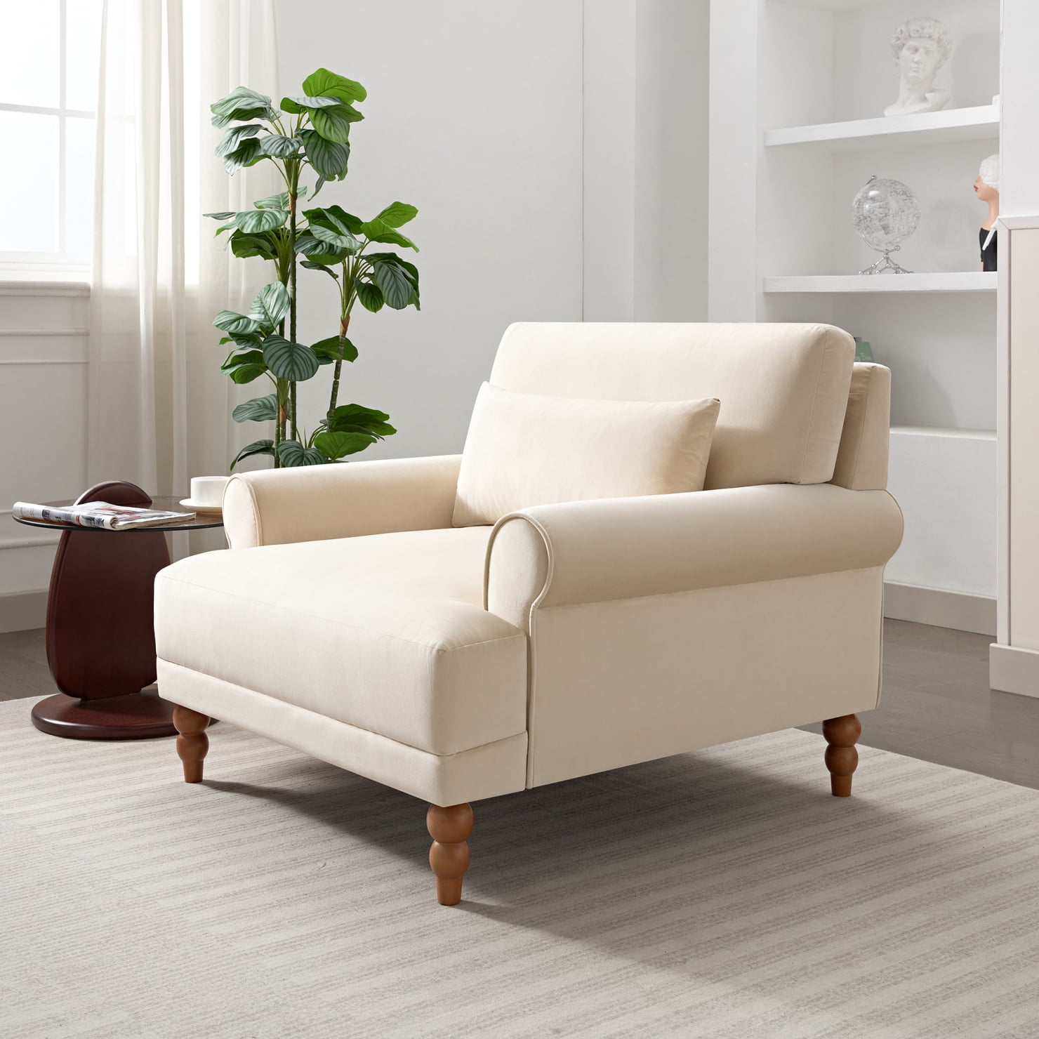 Accent Chair with Circular Armrests, Modern Upholstered Sofa Chair with ...