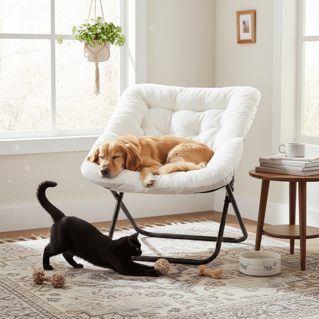 Accent Chair, Comfy Folding Living room Saucer Chair with Faux Fur ...