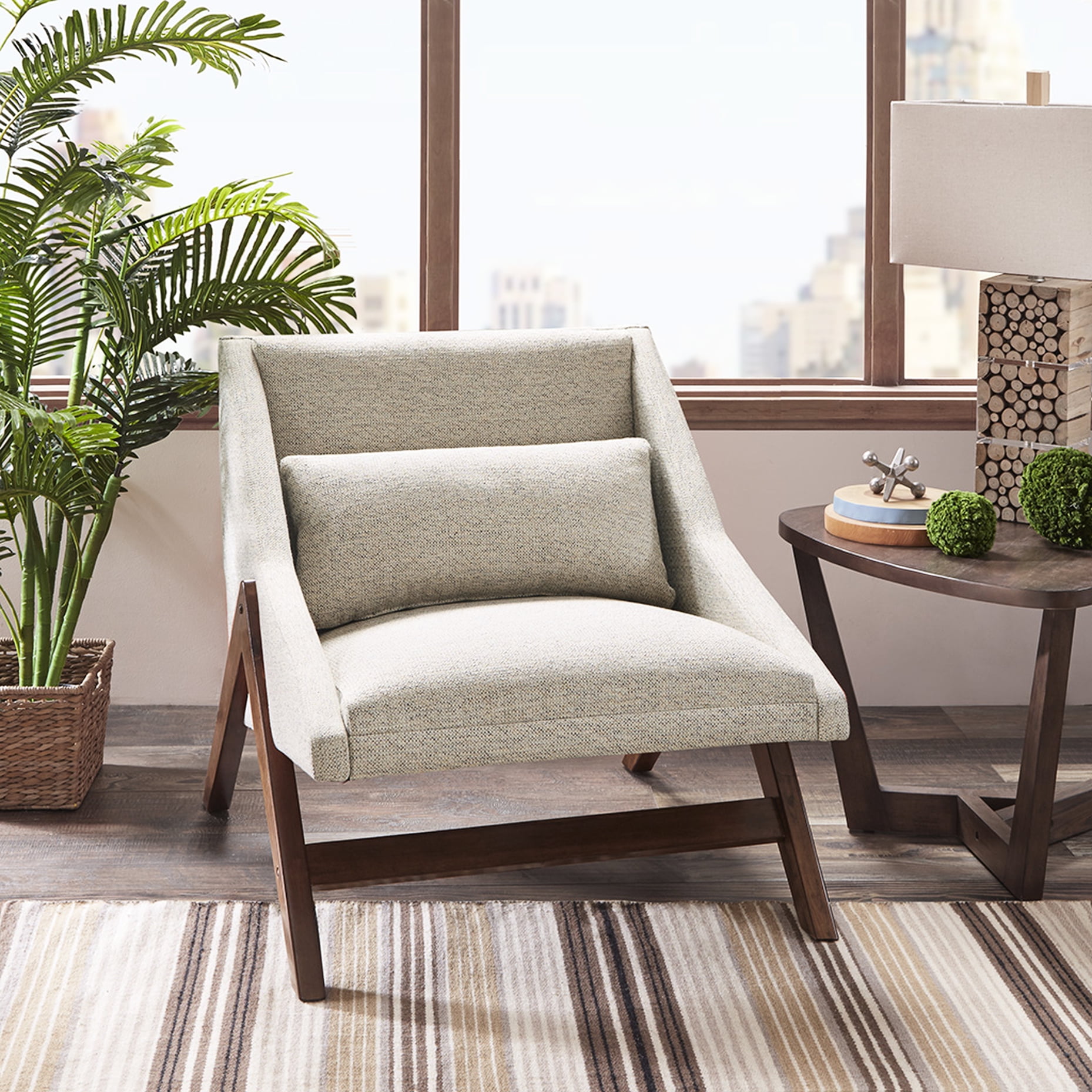 Accent Chair Featuring 5" Seat Cushion, Removable Back Rest, Pecan Wood ...
