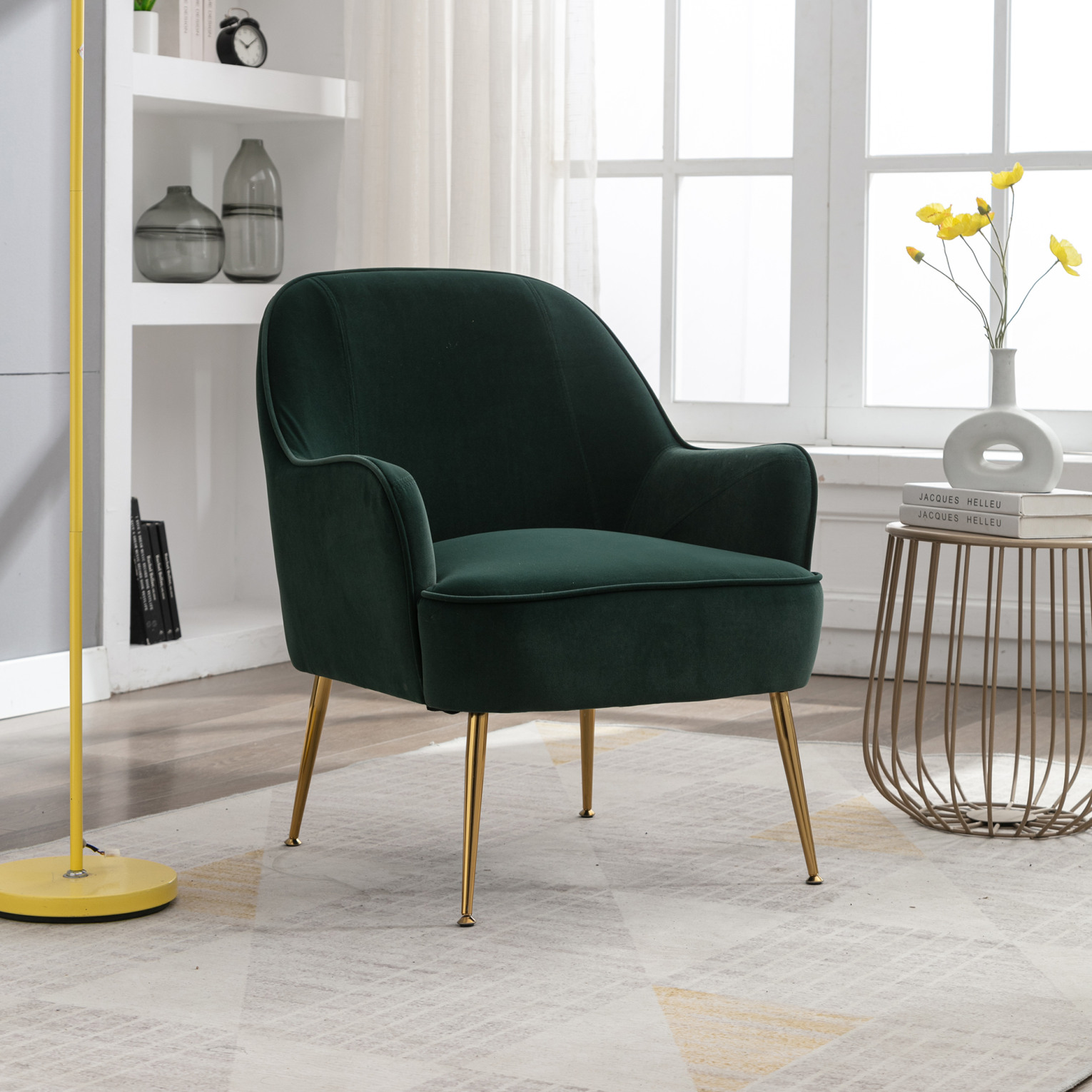 Accent Chair With Gold Legs And Adjustable Feet Screws, Soft Velvet ...