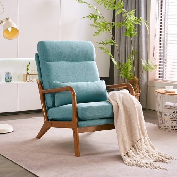 Accent Chair,High Back Armchair with Solid Wood Legs and Frame ...