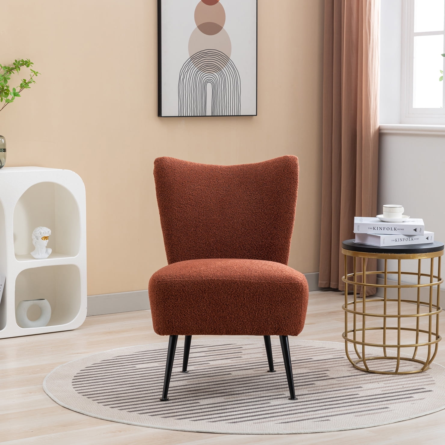Accent Chair with High Wing Backrest, Side Chair with Metal Legs and ...
