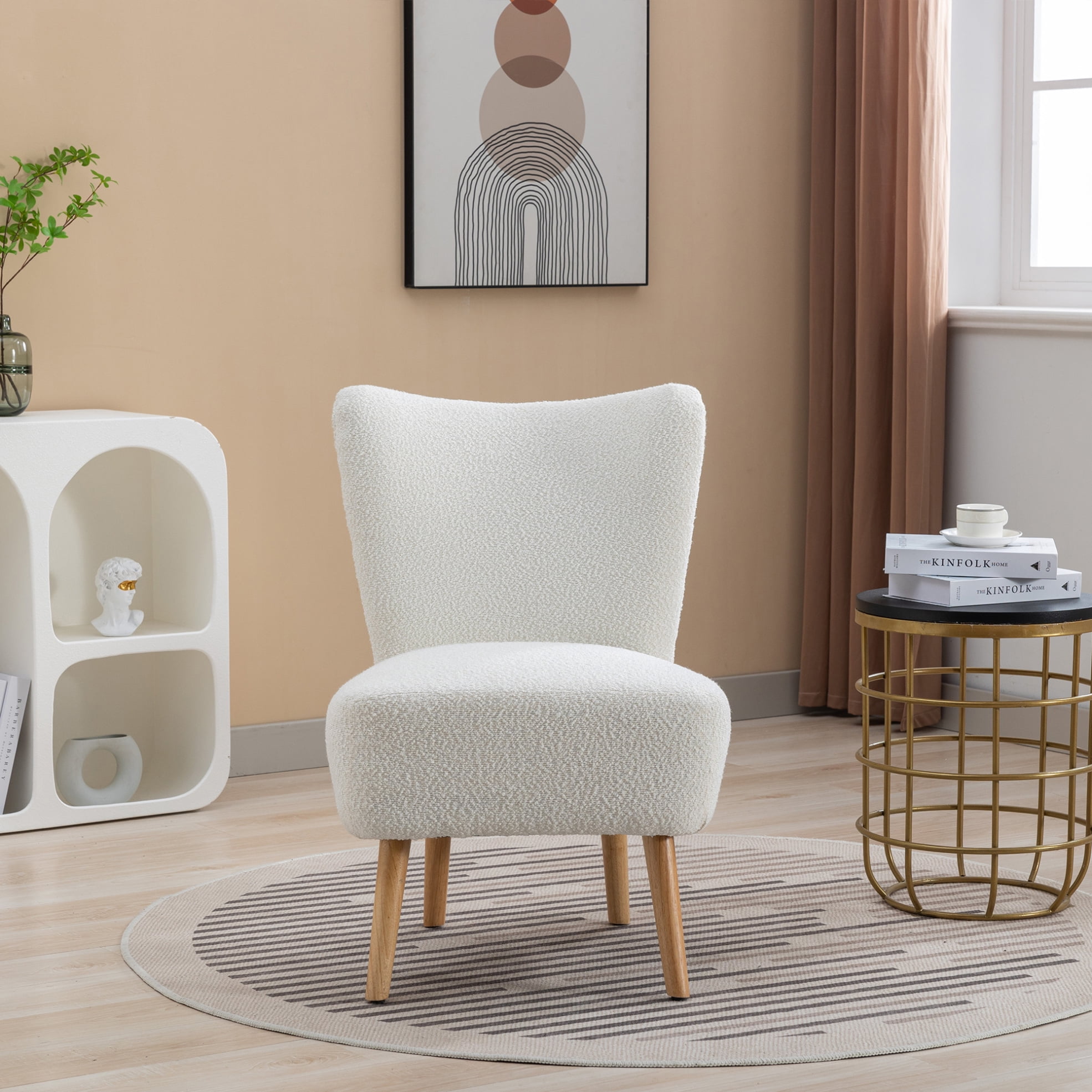 Accent Chair with High Wing Backrest, Side Chair with Rubber Wood Legs ...