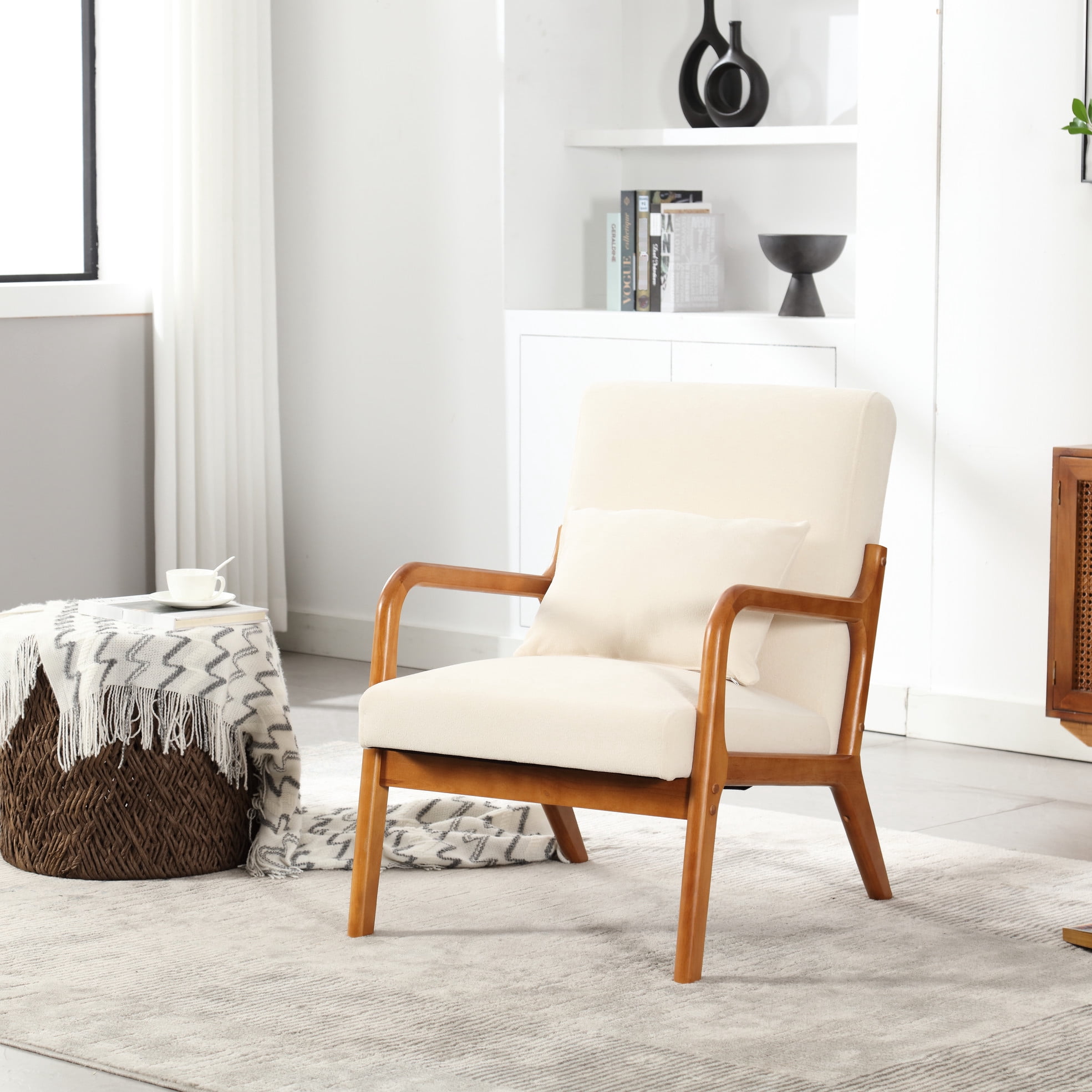 Accent Chair In Beige - Soft Upholster And Solid Wood Construction For ...