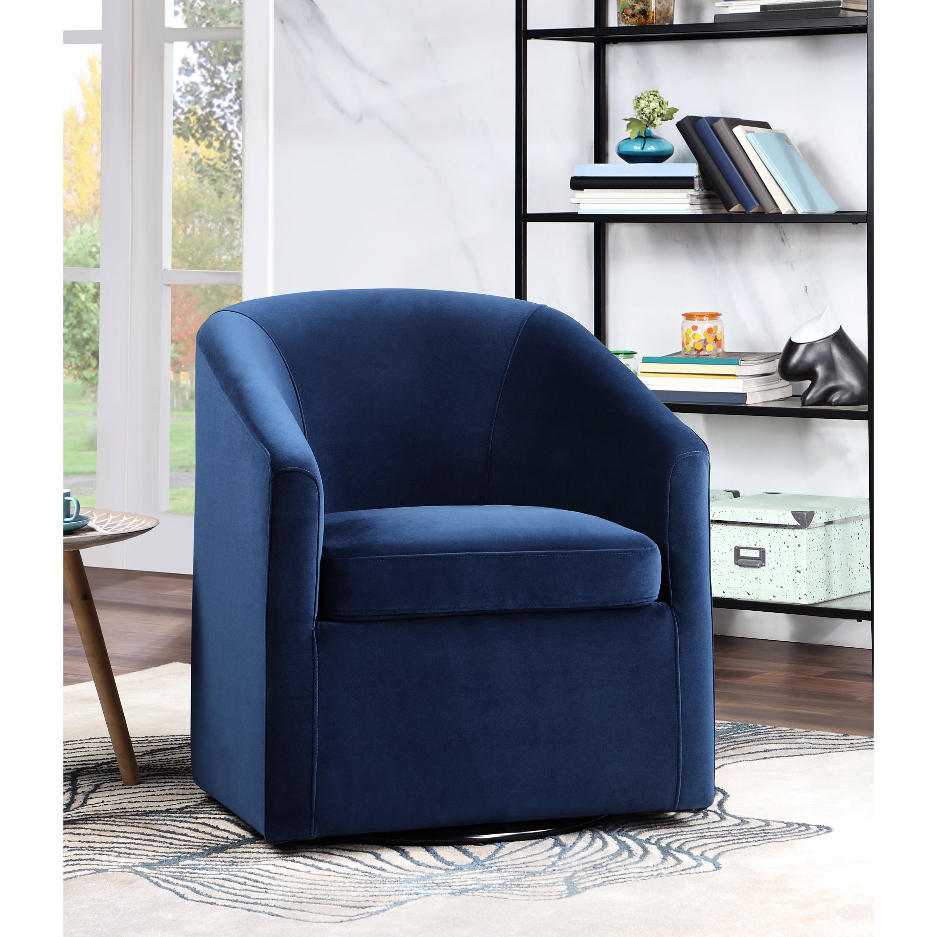Accent Chair - Indigo Velvet Upholstery, Seating, 360° Swivel, Wood, Up ...