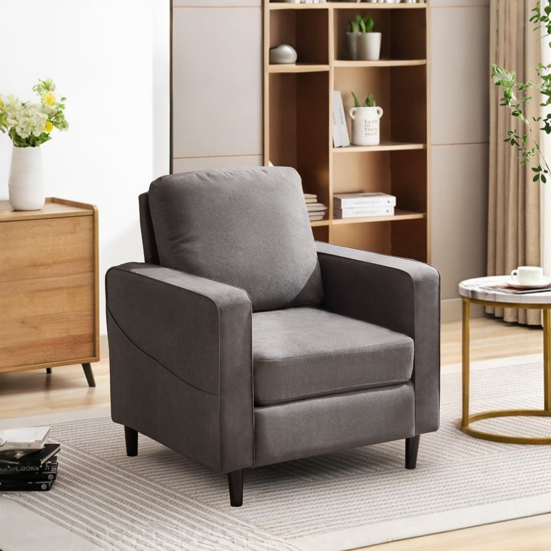 Accent Chair, Linen Fabric Armchair for Living Room, Comfy Upholstered ...