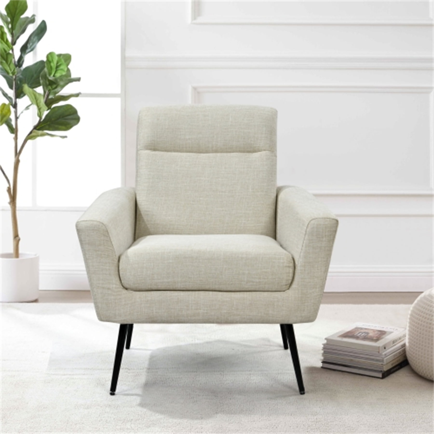 Accent Chair, Linen Fabric Upholstered Leisure Chair Armchair with High ...