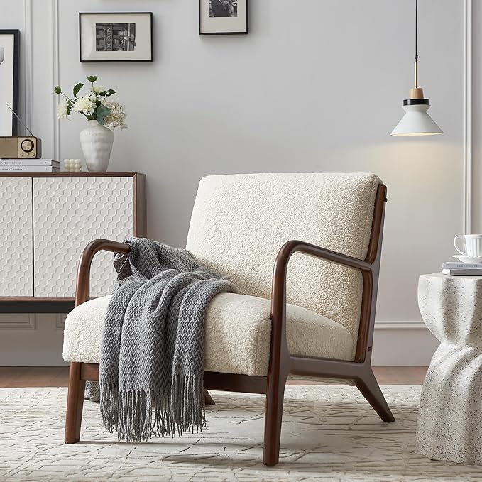 Accent Chair Living Room Chair Lambswool Accent Chair With Arms Chairs ...