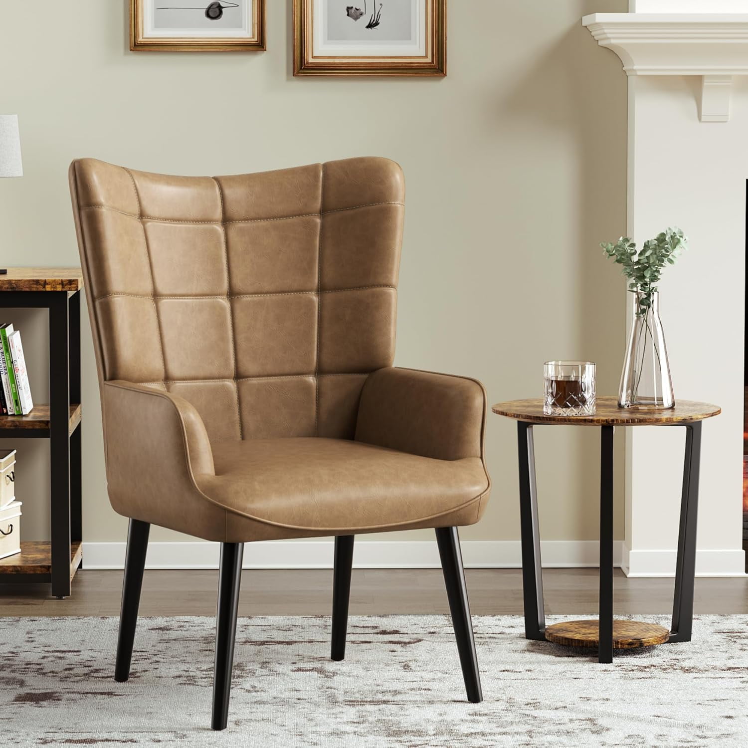 Accent Chair Living Room Chair with Soild Wood Leg Upholstered Armchair ...