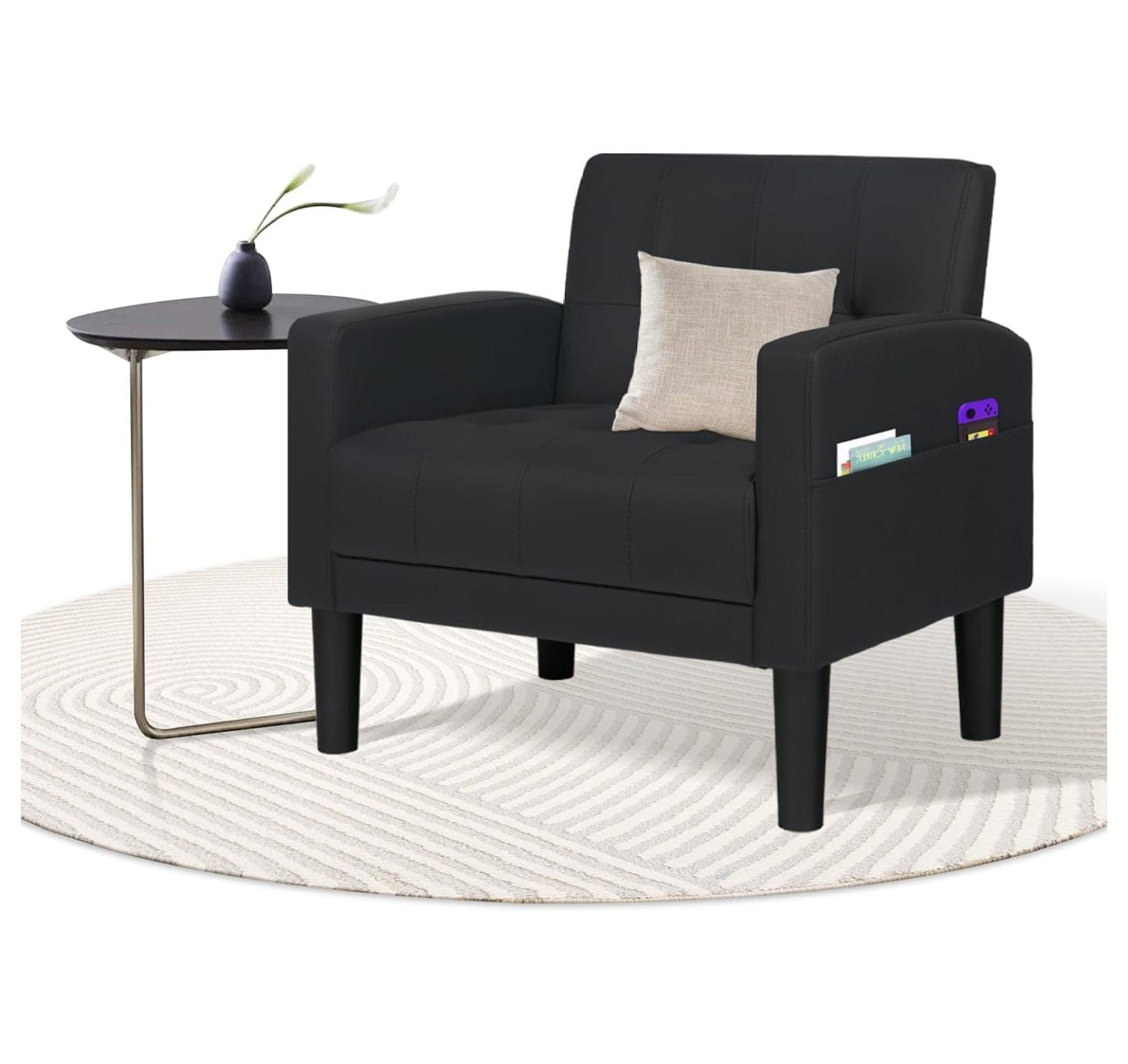 Accent Chair, Living Room Chairs, Cozy Tufted Century Modern Black ...