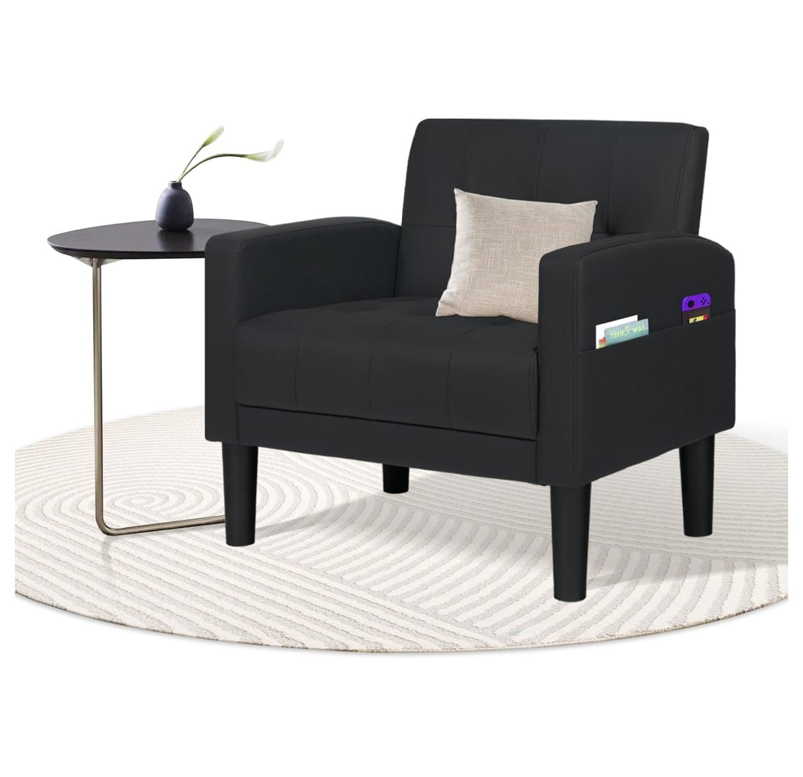 Accent Chair, Living Room Chairs, Cozy Tufted Century Modern Black ...