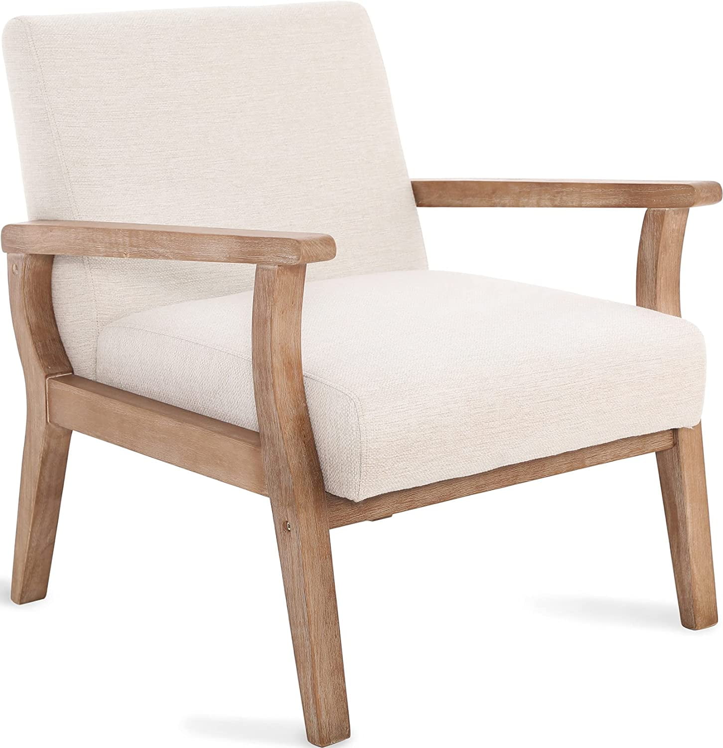 Accent Chair Mid Century Modern Armchair, Linen Upholstered Living Room ...