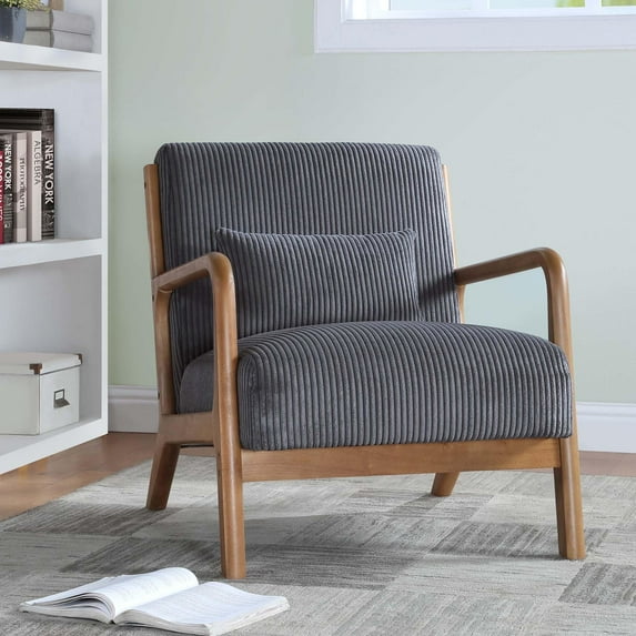 Accent Chair Mid-Century Modern Chair with Pillow, Corduroy Fabrics ...