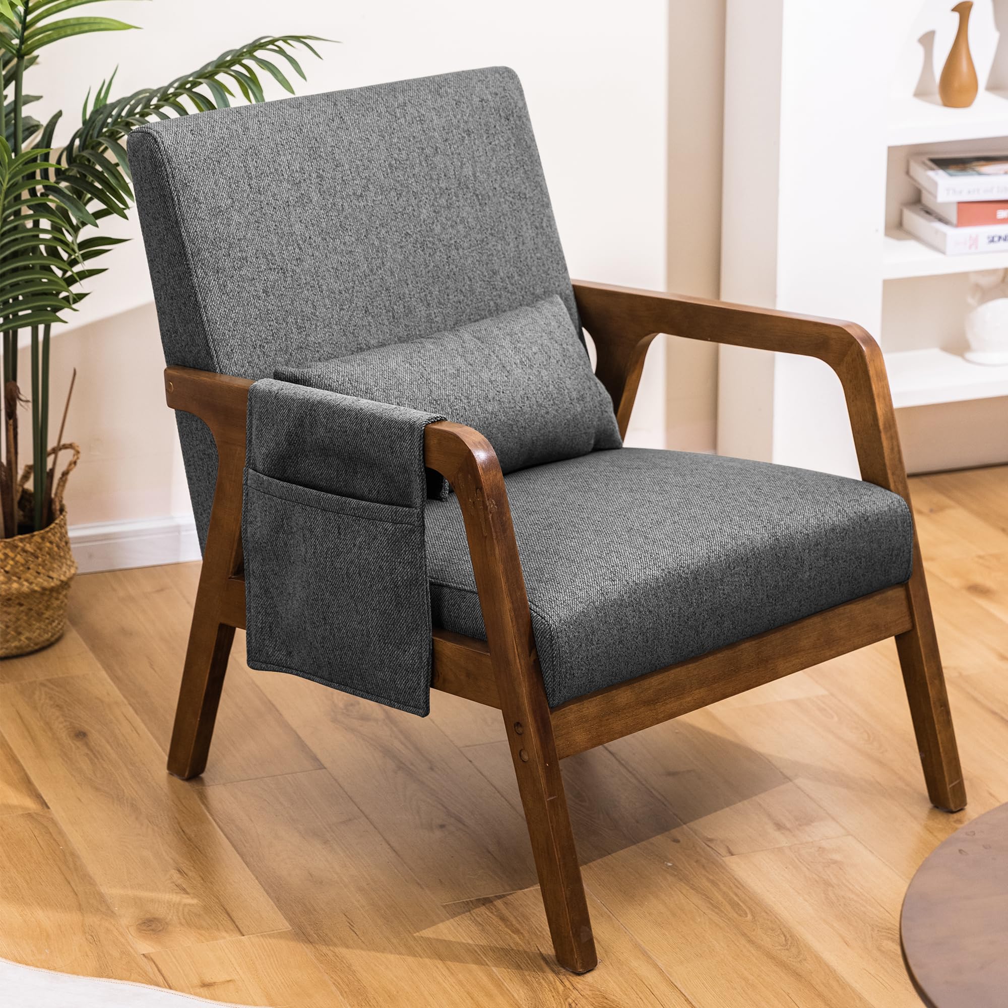 Accent Chair Mid-Century Modern Chair with Side Pocket, Lounge Armchair ...