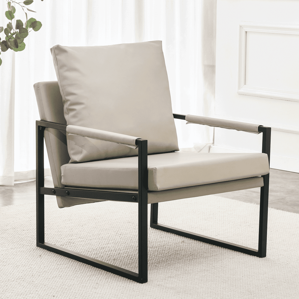 Accent Chair, Mid-Century Modern PU Leather Arm Chair, Upholstered ...