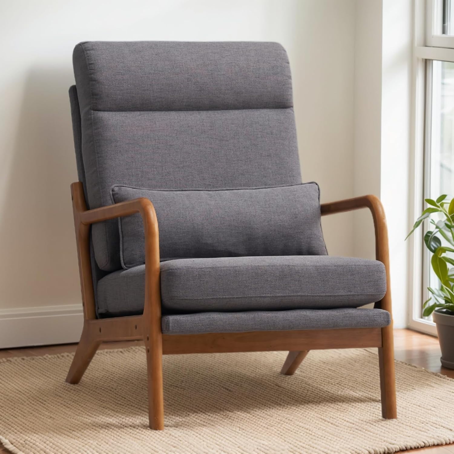 Accent Chair Mid-Century Modern Chair with Pillow Upholstered Lounge ...