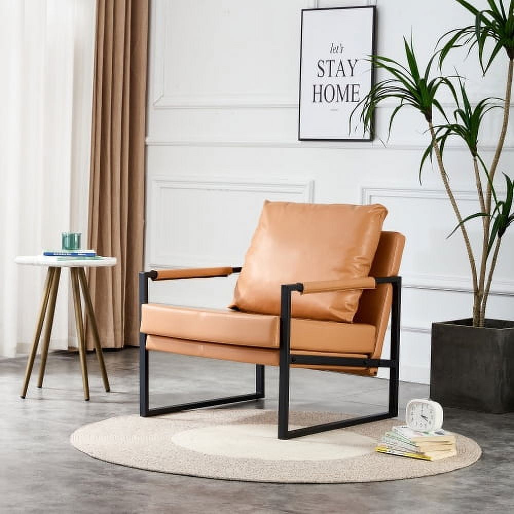 Accent Chair,Mid Century PU Leather Accent Arm Chair with Metal Frame ...