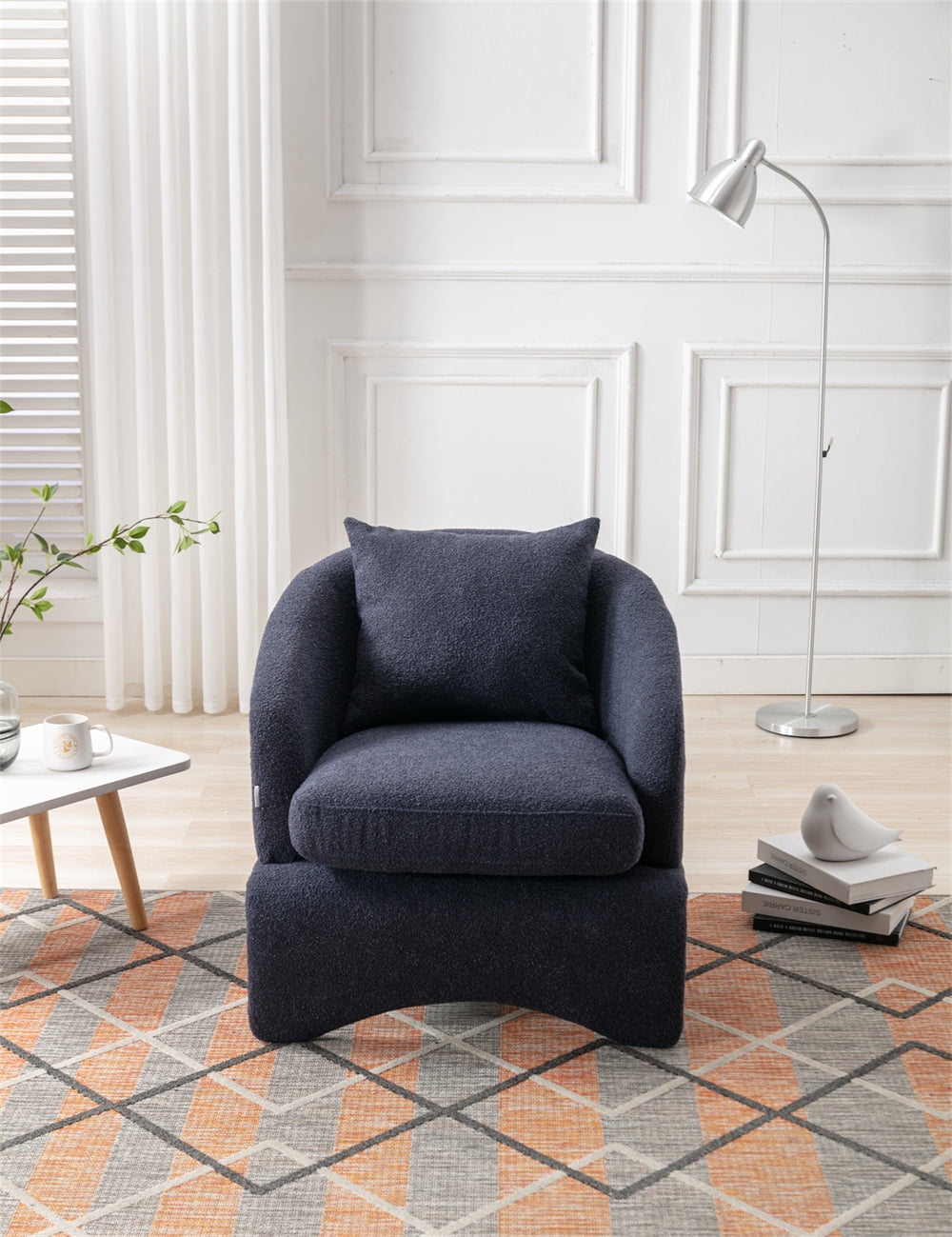 Accent Chair, Mid Century Tufted Upholstered Armchair with Curved High ...