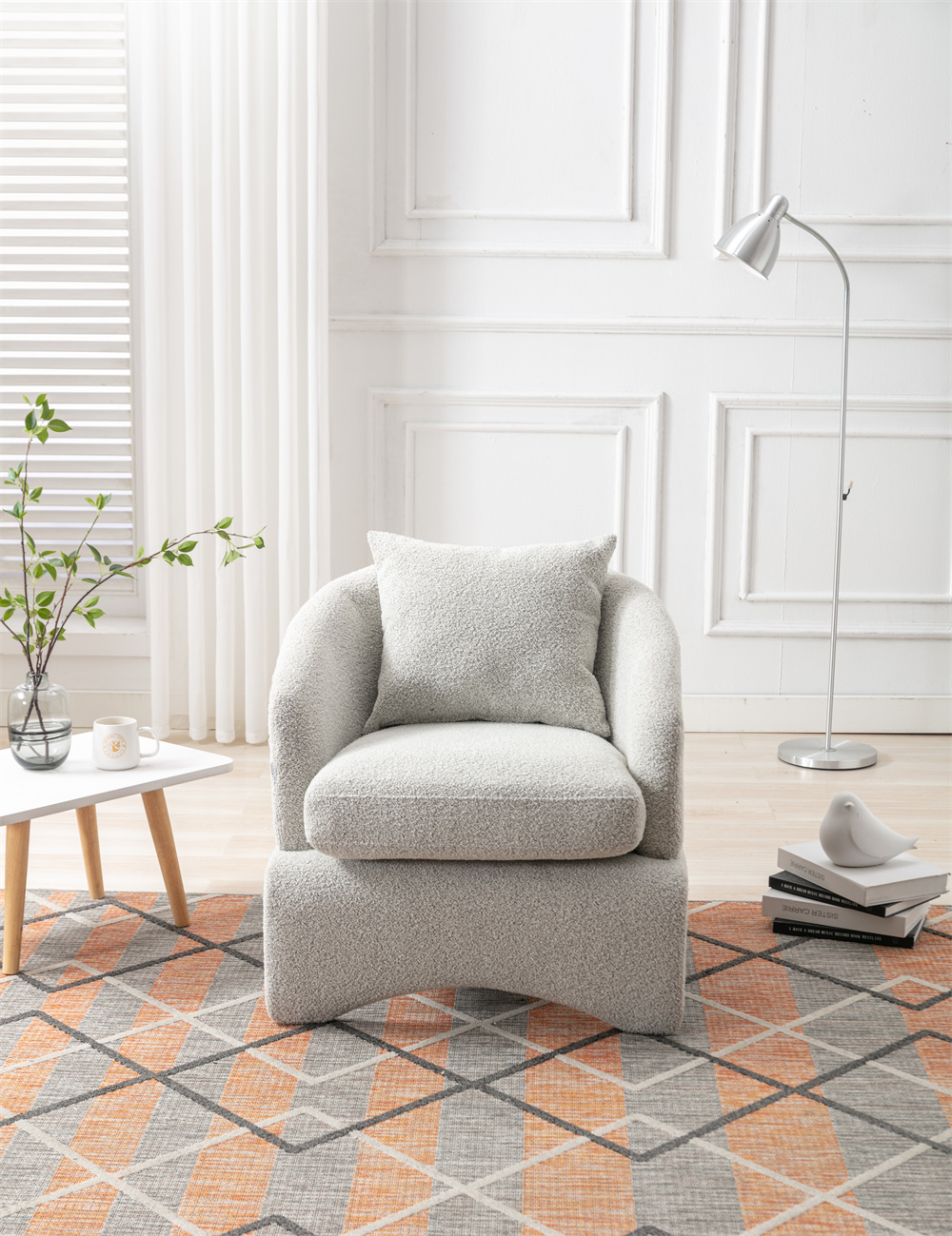 Accent Chair, Mid Century Tufted Upholstered Armchair with Curved High ...