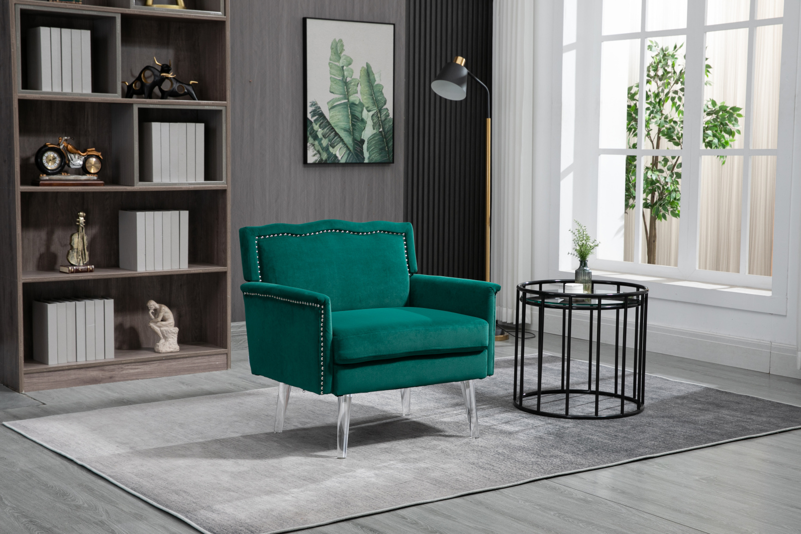Accent Chair Modern Armchair with Nail Head and Acrylic Feet, Velvet ...
