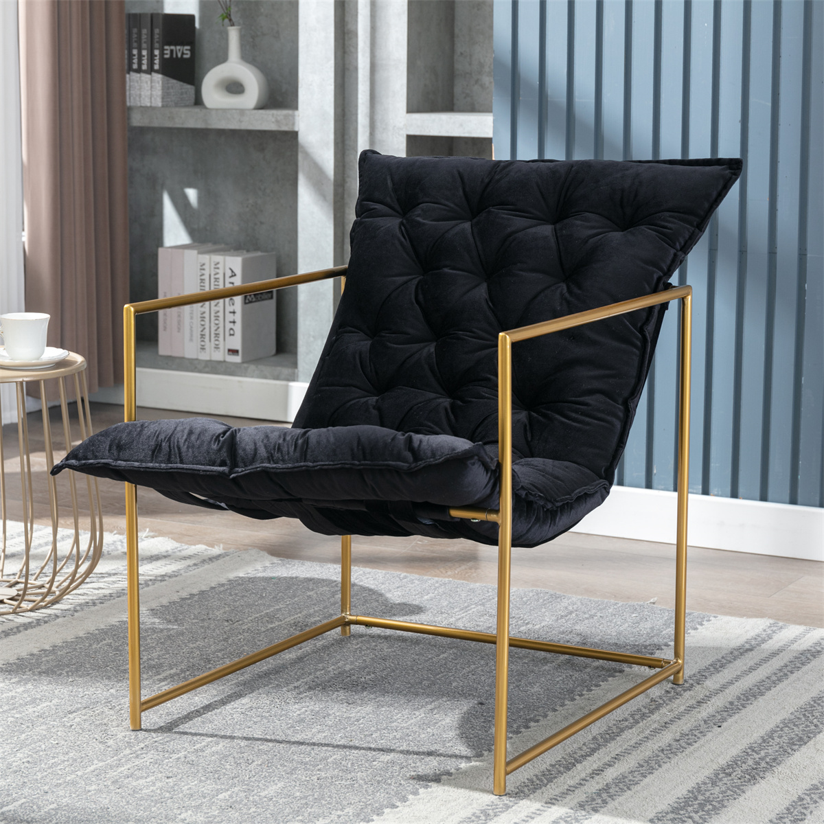 Accent Chair, Modern Armchair with Open Metal Frame, Retro Upholstered ...