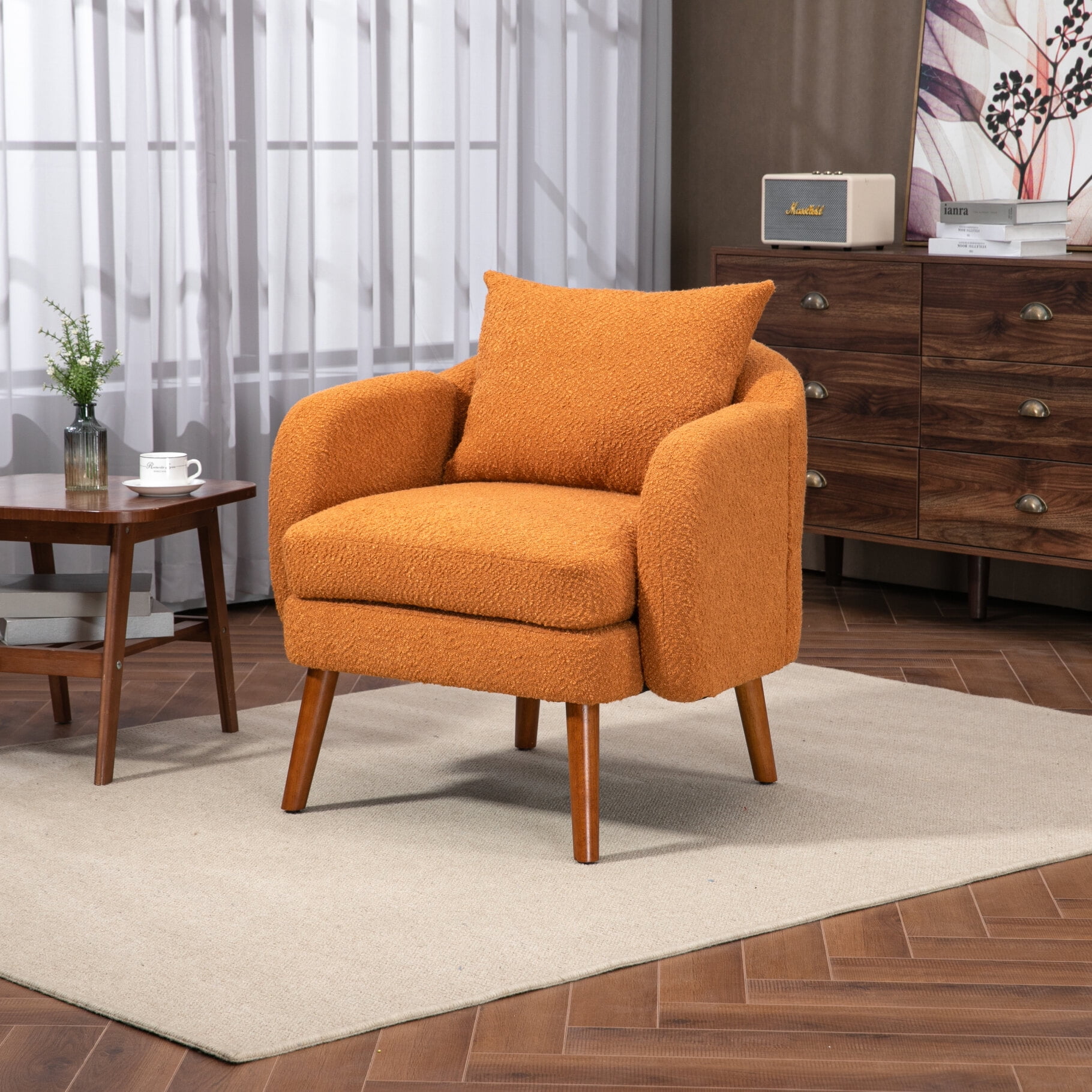 ARCTICSCORPION Modern Boucle Plain Tufted Armchair with Pillow, Orange ...
