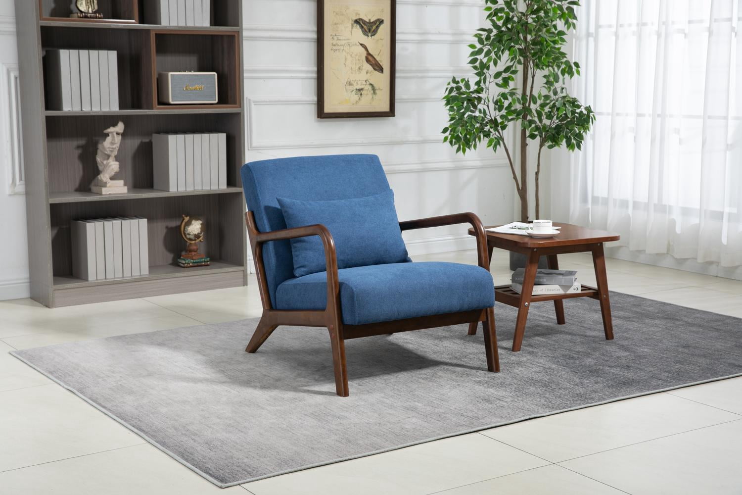 Accent Chair, Modern Chair, Reading Chair with Blue Cotton Linen ...