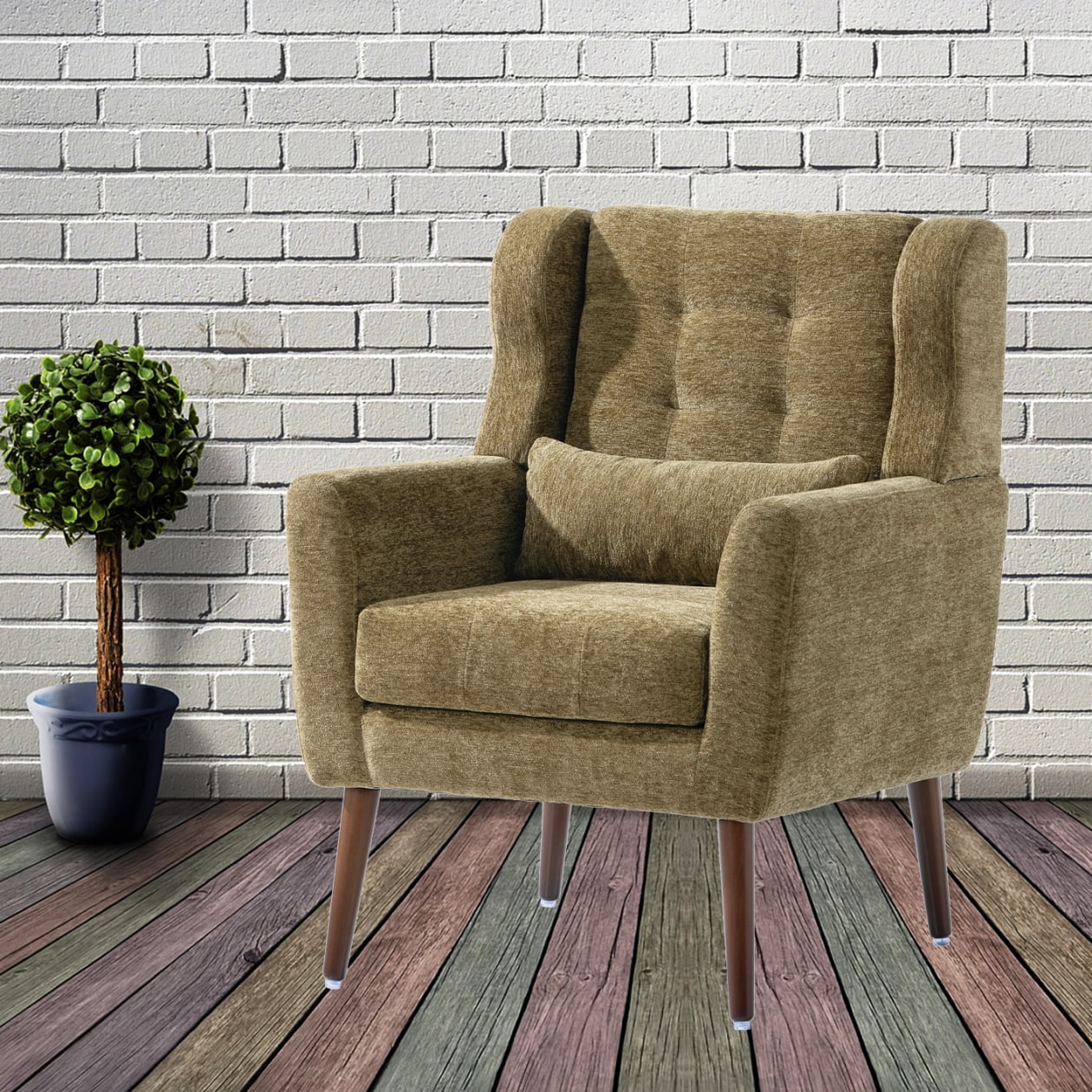 Accent Chair, Modern Comfy Chenille Tufted Armchair with Tapered Wood ...