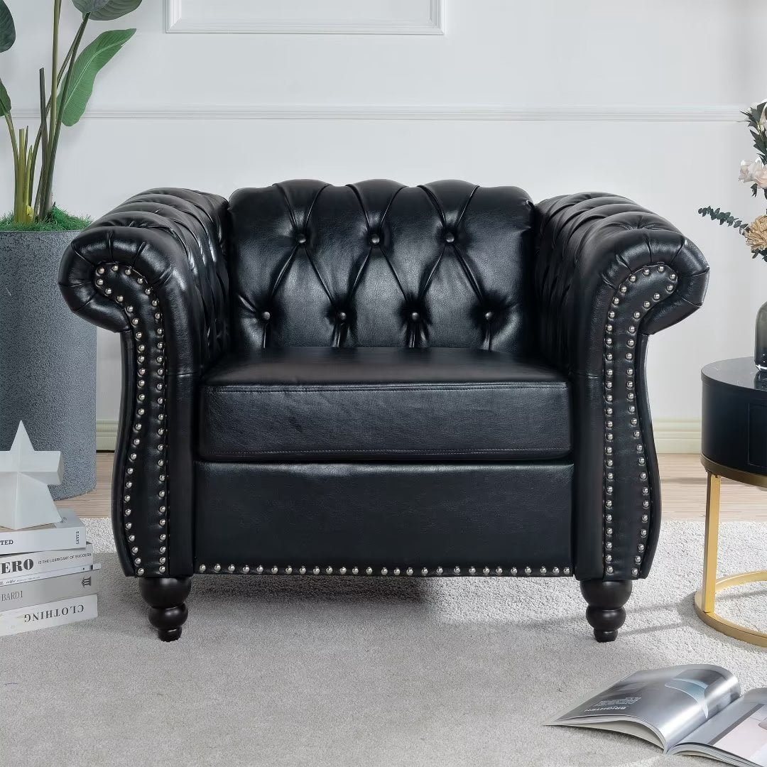 Accent Chair, Modern PU Leather Button Tufted Upholstered Single Sofa ...