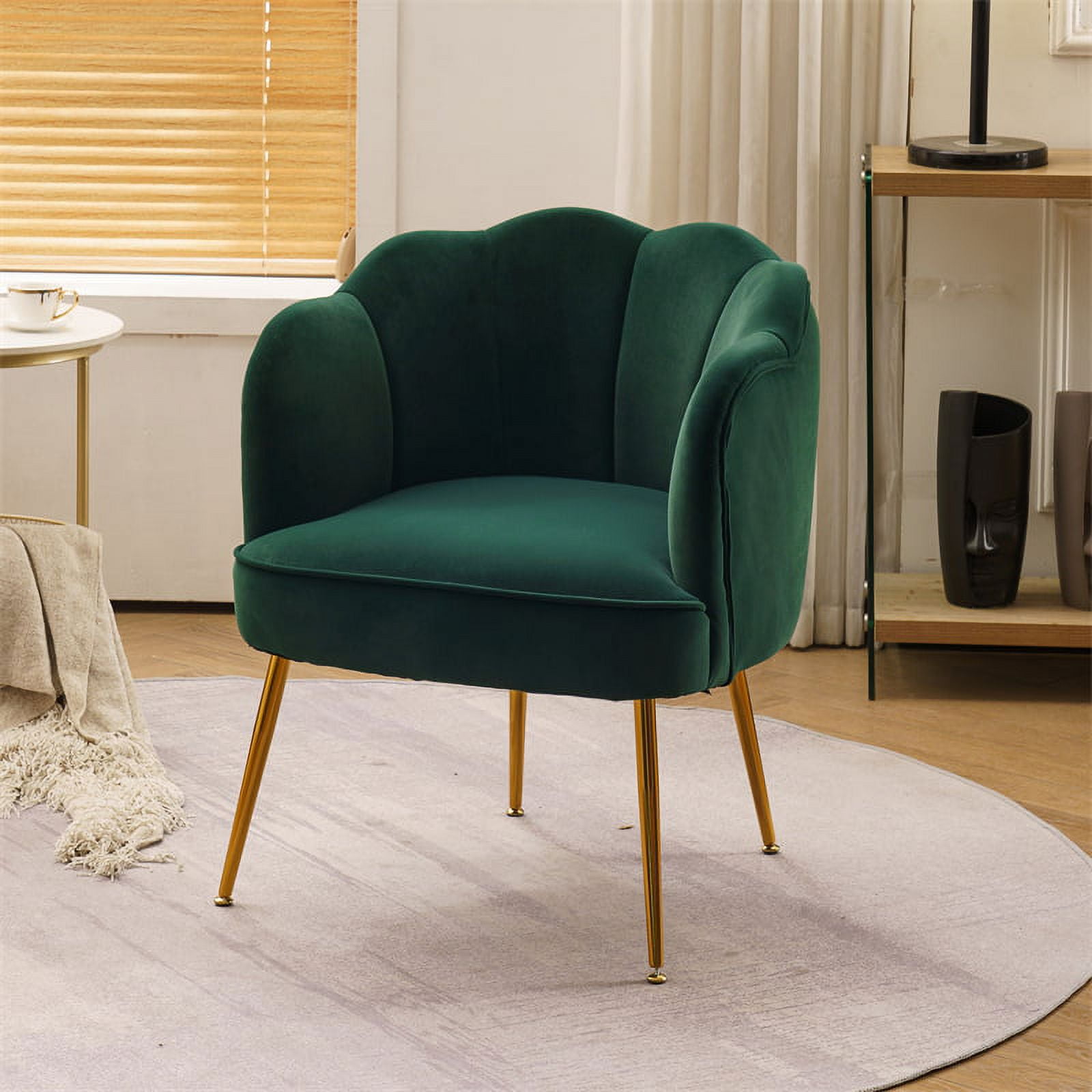 Accent Chair, Modern Shell-Shaped Arm Chair with Golden Metal Legs ...