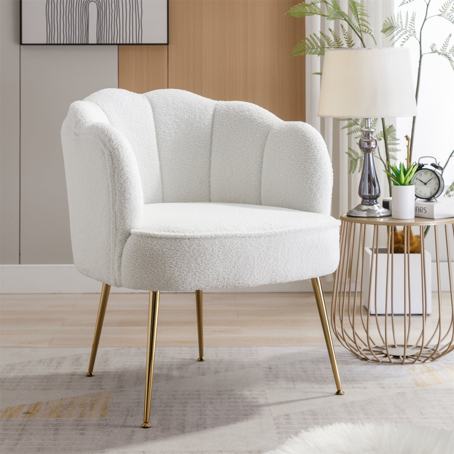 Accent Chair, Modern Shell-Shaped Arm Chair with Golden Metal Legs ...