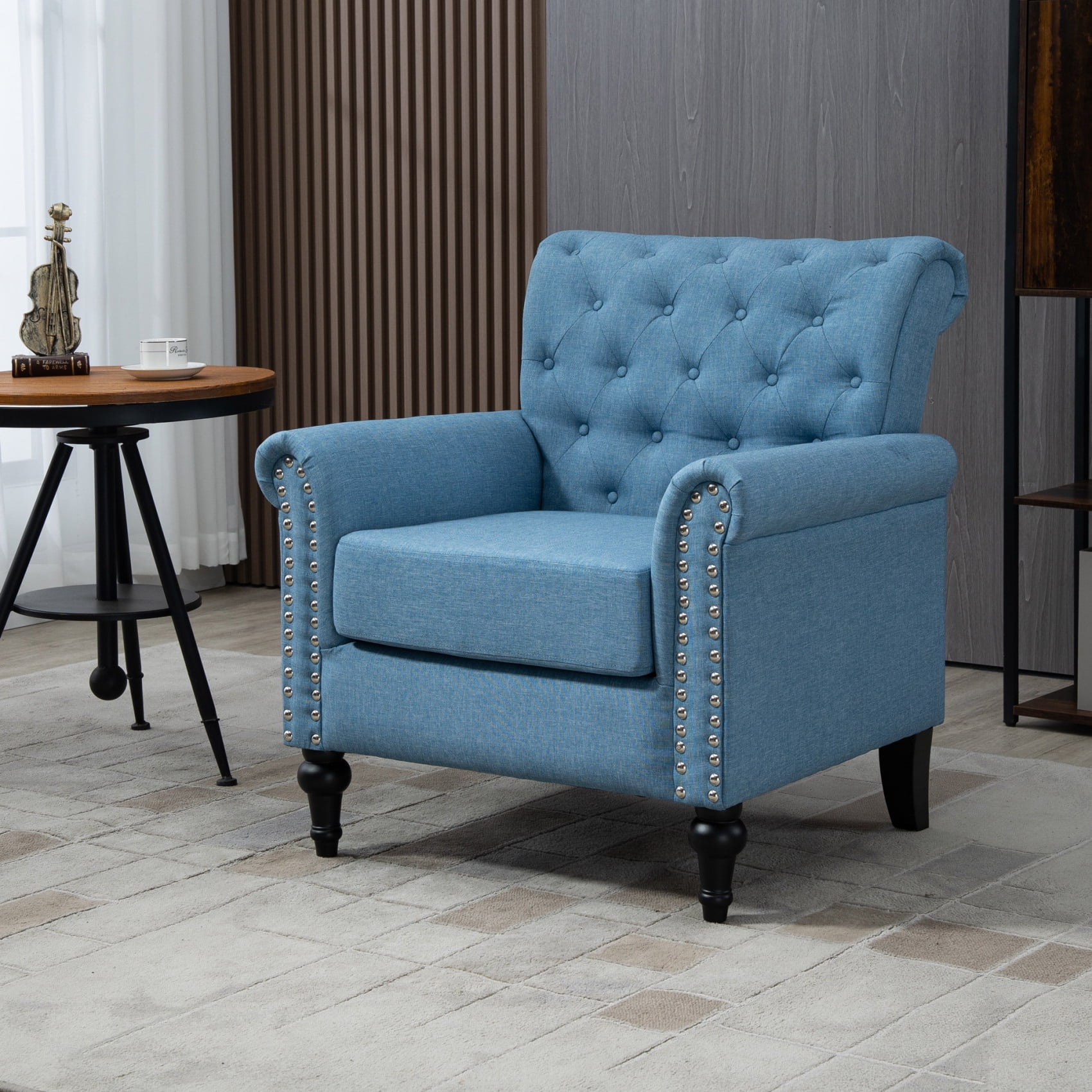 Accent Chair, Modern Single Sofa Chair with Nailhead Trim and Rolled ...