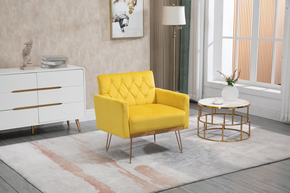 Accent Chair, Modern Single Sofa Chair with Square Armrest & Golden ...